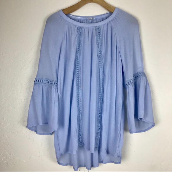 Spense | Tops | Spense Women Crochettrim Bell Sleeve Blouse Blue | Poshmark